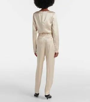 TOTEME High-rise Satin Straight Pants - White