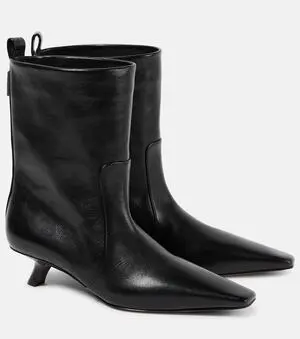 Women's Black Leather Pointed Ankle Boots