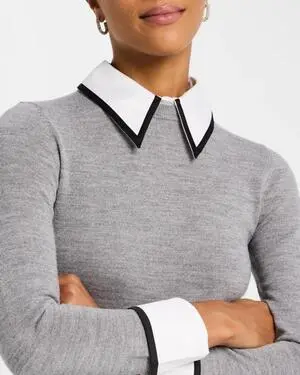 Alice + Olivia Porla Collared Sweater - Medium Heather Grey