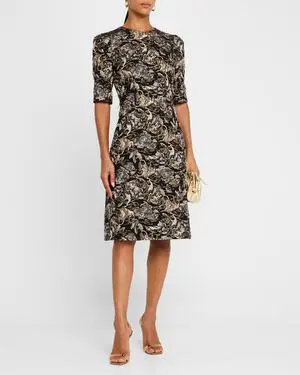 Rickie Freeman For Teri Jon A-Line Textured Metallic Jacquard Dress - Black  Mult | Editorialist