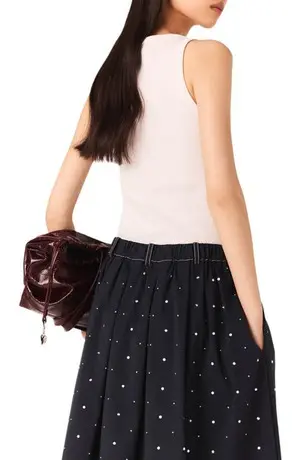Maje Rib Knit Tank Top With Clover Patch - White
