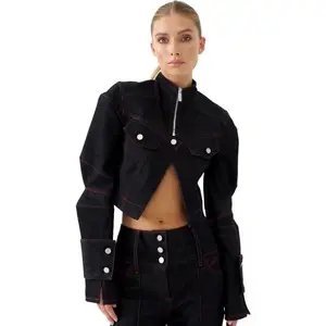 JENDUE Davidson Cropped Denim Jacket With Architectural Sleeves