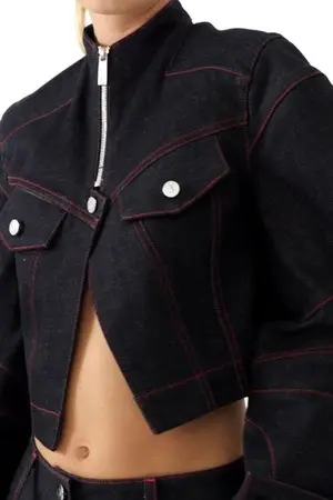 JENDUE Davidson Cropped Denim Jacket With Architectural Sleeves