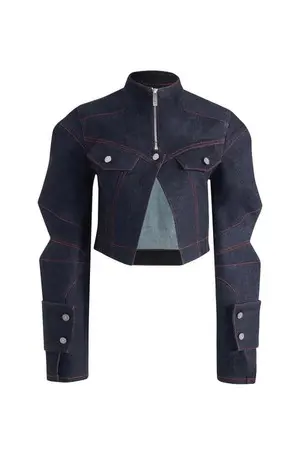 JENDUE Davidson Cropped Denim Jacket With Architectural Sleeves