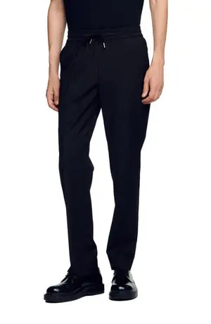 Sandro Straight-leg Trousers With Elasticated Waist - Charcoal