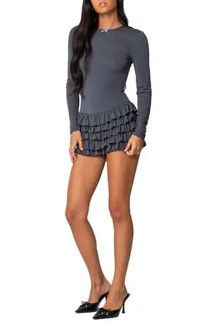 EDIKTED Lucile Ruffle Long Sleeve Romper