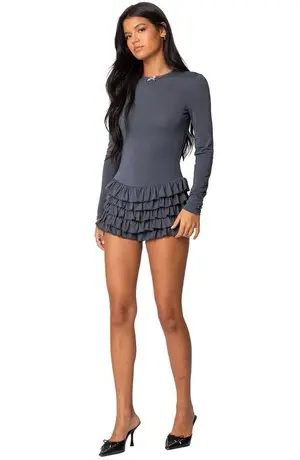 EDIKTED Lucile Ruffle Long Sleeve Romper