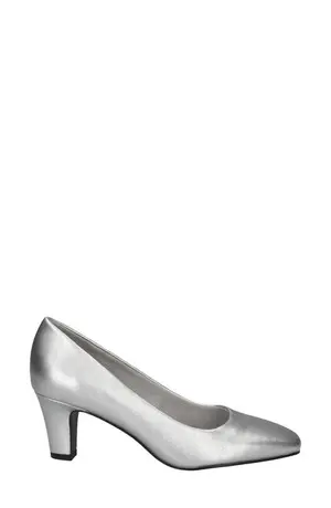 EASY WORKS BY EASY STREET Metallic Leather Pumps With Block Heel - Silver