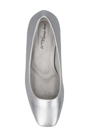 EASY WORKS BY EASY STREET Metallic Leather Pumps With Block Heel - Silver