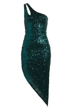 JUMP APPAREL Cutout Asymmetric One-shoulder Sequin Cocktail Dress