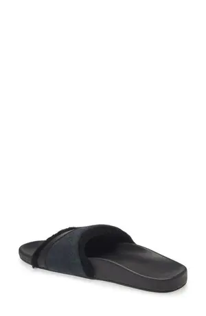 Olukai Hō‘ala Shearling Slide Sandal - Black/ Black