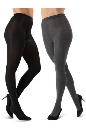 MEMOI Assorted Two-pack Flat Knit Tights - Black / Dark Gray