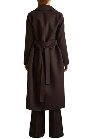 REISS Lucia Tie Waist Wool-blend Coat - Chocolate