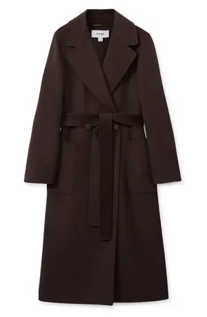 REISS Lucia Tie Waist Wool-blend Coat - Chocolate