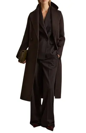 REISS Lucia Tie Waist Wool-blend Coat - Chocolate