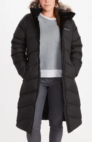 MARMOT Montreaux 700 Fill Power Down Hooded Coat With Faux Fur Trim - Black