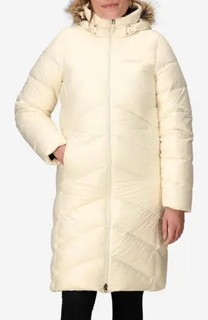 MARMOT Montreaux 700 Fill Power Down Hooded Coat With Faux Fur Trim - Papyrus