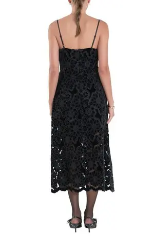 Endless Rose Velvet Lace Midi Dress - Black