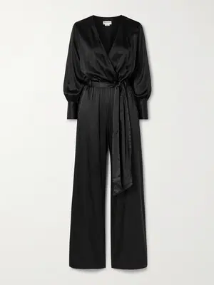 RIVET UTILITY The Partier Belted Silk-blend Satin Jumpsuit