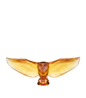 Lalique Barn Owl Sculpture Yellow