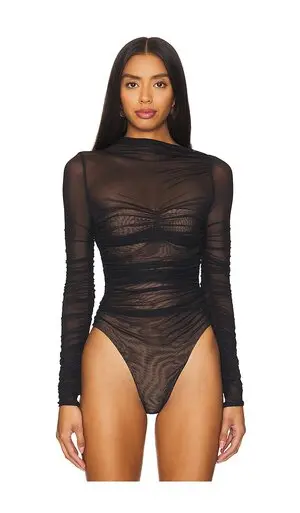 SEROYA Mila Ruched Bodysuit With Asymmetric Neck