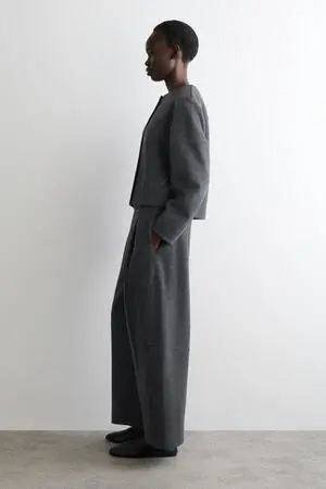Cos Boiled Wool Barrel-leg Pants - Dark Grey