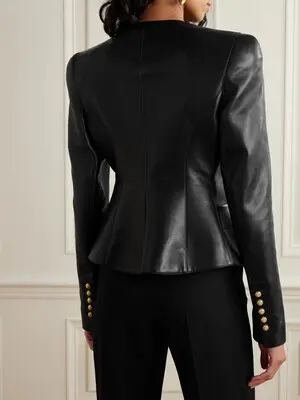 Balmain Paneled Embellished Leather Peplum Jacket