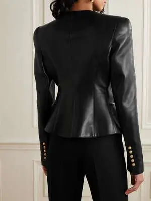 Balmain Paneled Embellished Leather Peplum Jacket