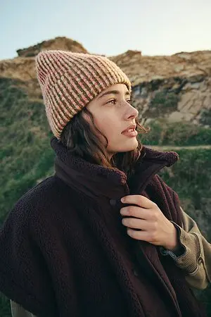 Free People Spacedye Ribbed Cool Down Beanie - Berry Combo