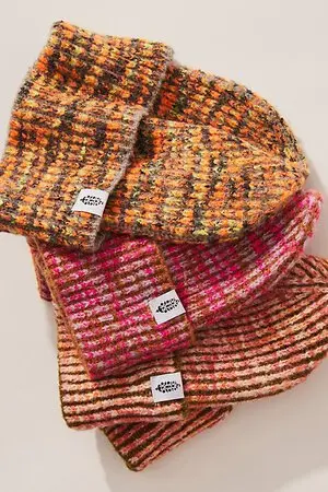 Free People Spacedye Ribbed Cool Down Beanie Rust Combo