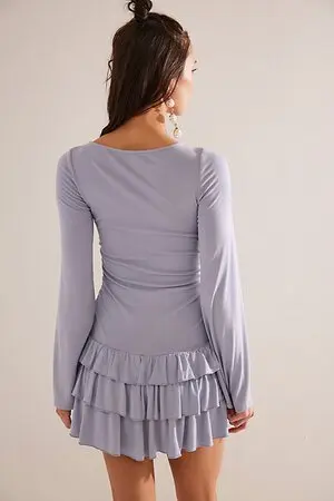 Free People Ruffle Long-sleeve Mini Dress - Dried Hydrangea