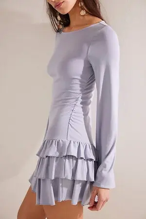 Free People Ruffle Long-sleeve Mini Dress - Dried Hydrangea