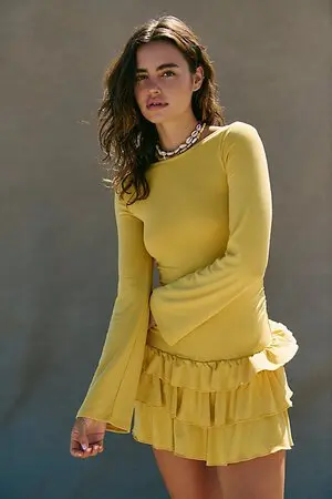 Free People Ruffle Long-sleeve Mini Dress - Yellow