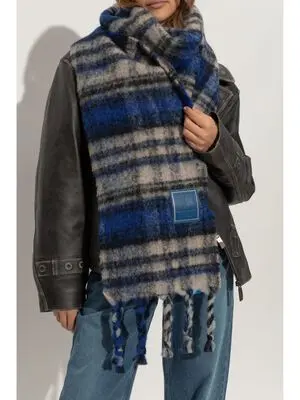 ADER ERROR Logo-patch Check-pattern Scarf - Blue