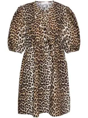 GANNI Leopard Printed Mini Dress - Brown
