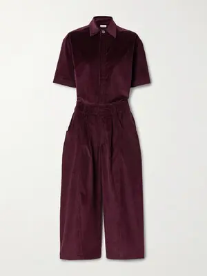 RIVET UTILITY New Yorker Cropped Cotton-blend Corduroy Jumpsuit - Burgundy