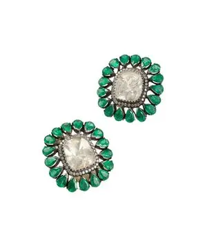 AMRAPALI LONDON Rajasthan 18-karat Sterling Silver, Emerald And Diamond Earrings - Gold