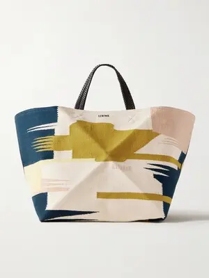 Loewe Puzzle Fold Xl Leather-Trimmed Canvas-Jacquard Tote - Multi