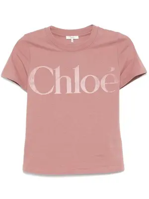 Chloé Flocked-logo T-shirt - Pink