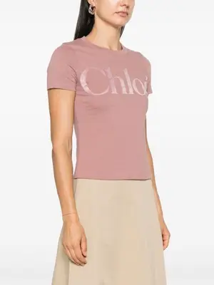 Chloé Flocked-logo T-shirt - Pink