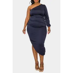 L I V D Gaia One-shoulder Asymmetric Body-con Midi Dress - Navy