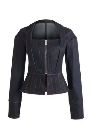 JENDUE Davidson Corset Denim Jacket With Red Contrast Stitching