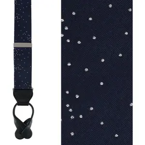 Trafalgar Mystere Metallic Polka Dot Silk Button End Suspenders - Navy