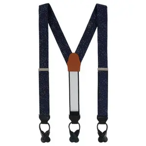 Trafalgar Mystere Metallic Polka Dot Silk Button End Suspenders - Navy