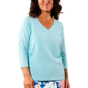 UV SKINZ UV Skinz 3/4 Sleeve V-Neck Tee Glacier