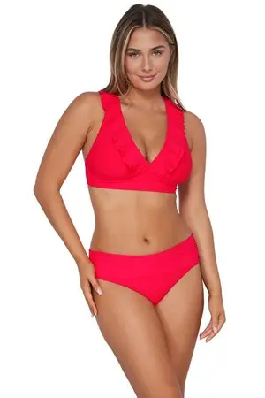 SUNSETS Sunsets Willa Wireless DD Cup Bikini Top With Ruffle Detail Geranium