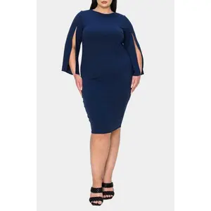 L I V D Clementine Split Sleeve Jersey Sheath Dress - Navy