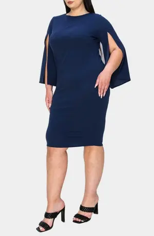 L I V D Clementine Split Sleeve Jersey Sheath Dress - Navy