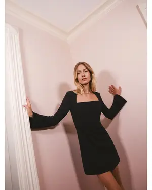 French Connection Whisper Long Sleeve Dress - Black
