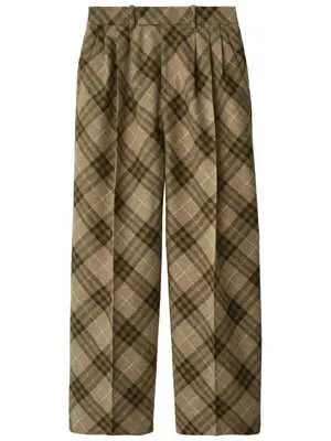 Burberry Pleated Checkered Trousers - Brown